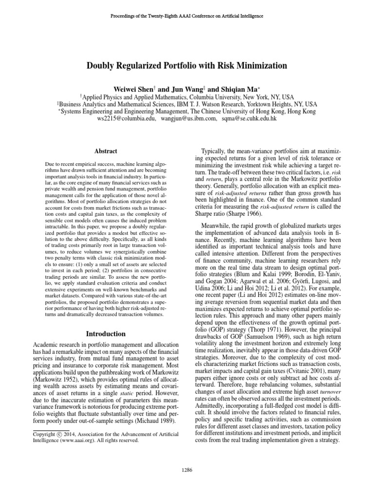 Doubly Regularized Portfolio With Risk Minimization - AAAI - 14 | PDF ...