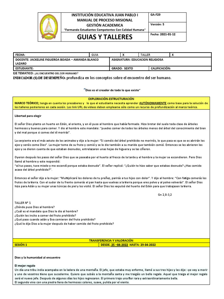 Guia Sexto Segundo Periodo | PDF | Jesús | Adán