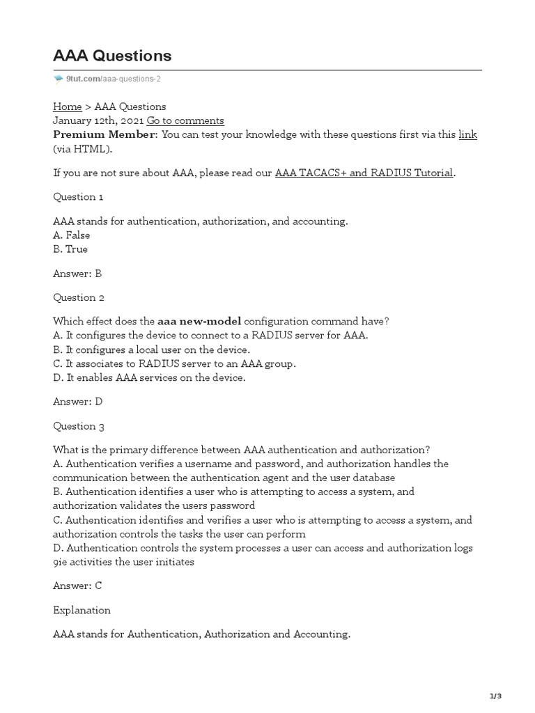 AAA Questions | Download Free PDF | Radius | User (Computing)