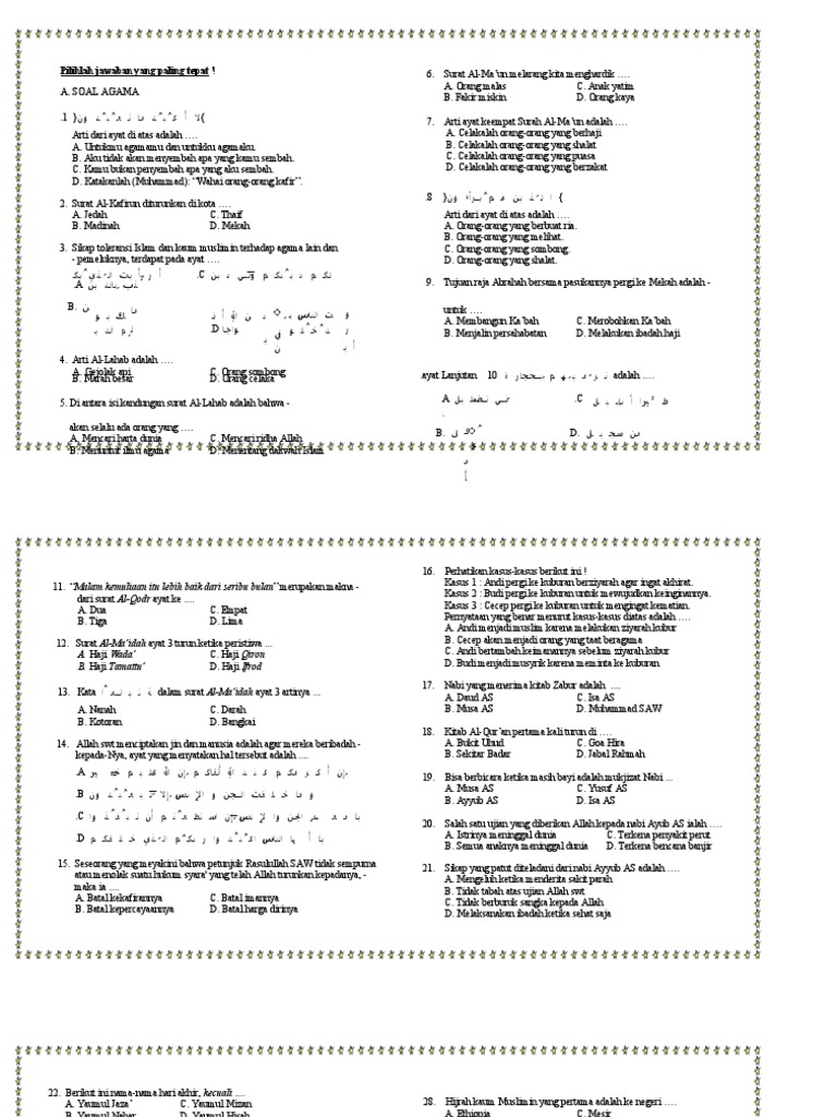 Soal Ujian PSB 2012 Mts | PDF