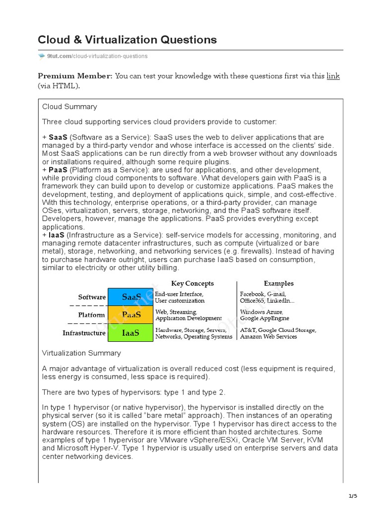 Cloud Amp Virtualization Questions | PDF | Cloud Computing | Software ...