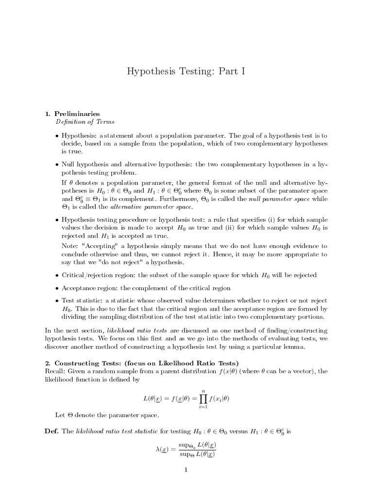 Hypothesis Testing Part I Pdf Hypothesis Statistical Hypothesis Testing