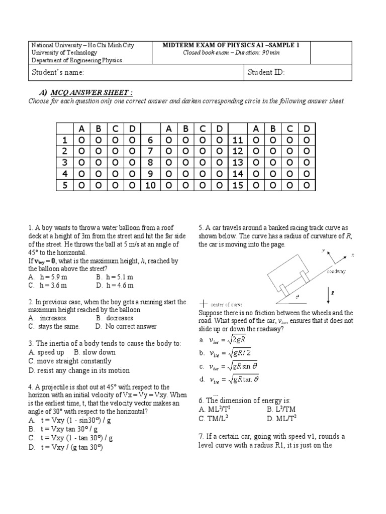 Midterm Exam A1 | PDF | Force | Acceleration