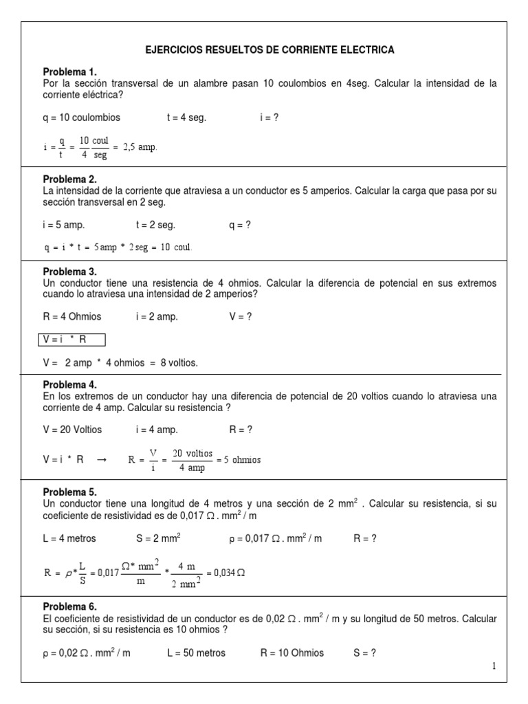 Problemas Resueltos Corriente Electrica | PDF | Resistencia Eléctrica y Conductancia | Corriente ...