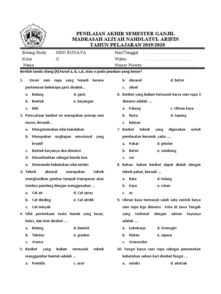 Soal Pas Ganjil SBK X | PDF