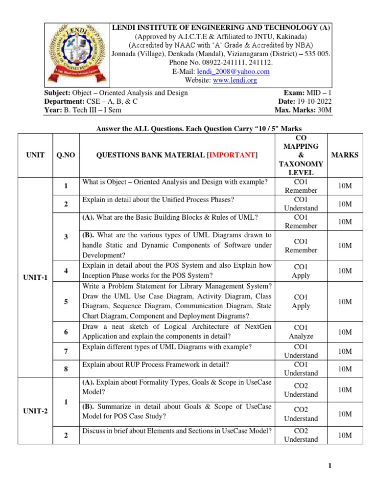 CSE Mid-Term: OOAD Exam Guide | PDF