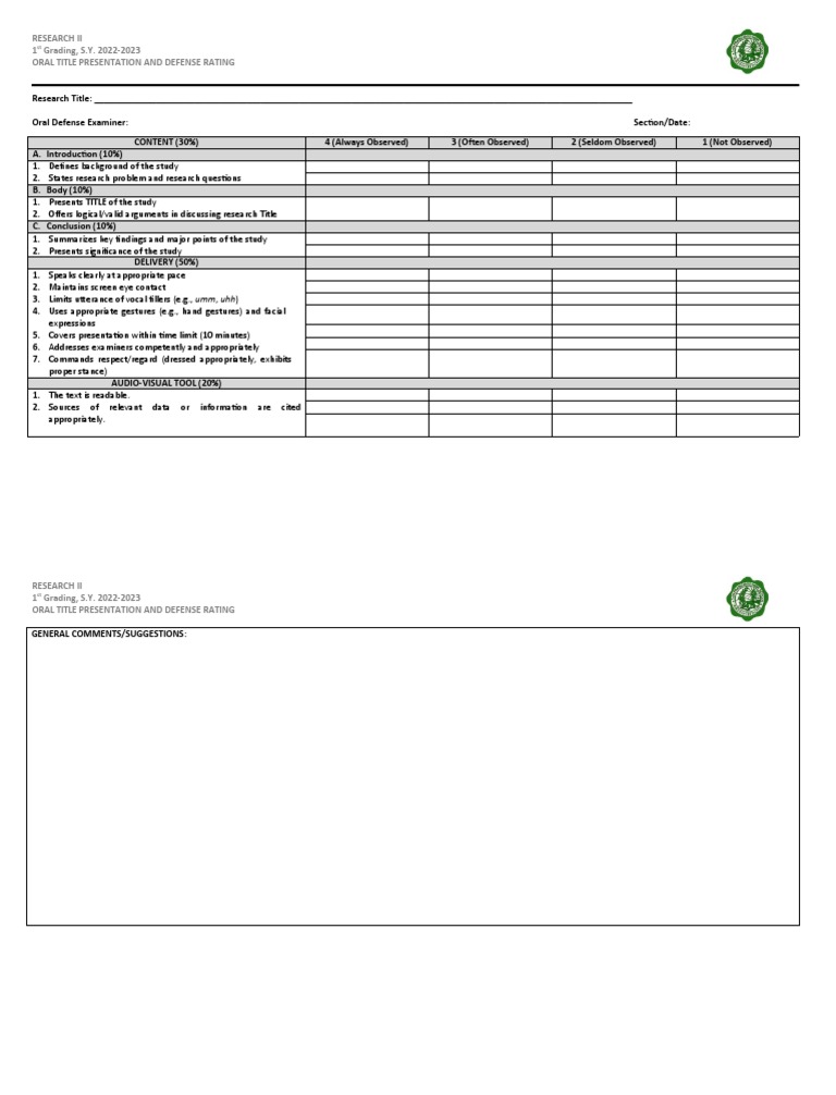 Title Defense Rating Sheet | PDF | Science & Mathematics | Computers