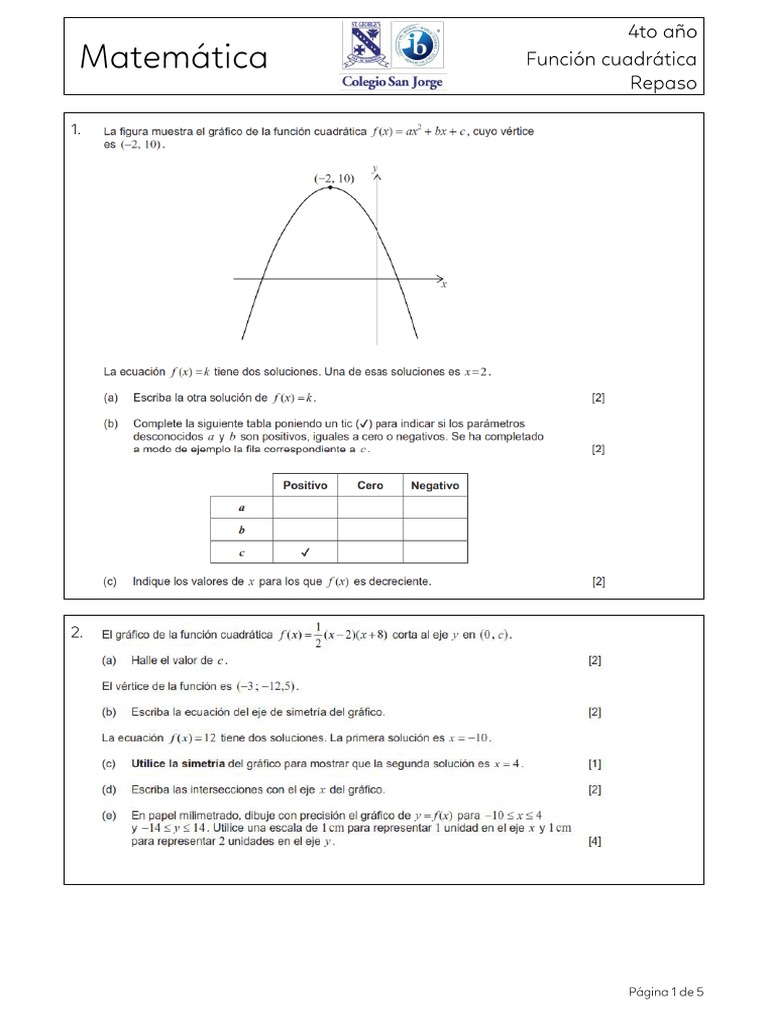 Repaso de Función Cuadrática | PDF