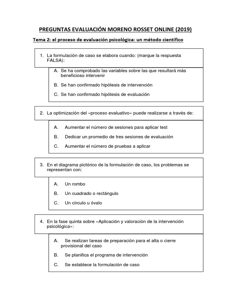 Preguntas Evaluación Moreno Rosset Online | PDF | Inteligencia | Sicología