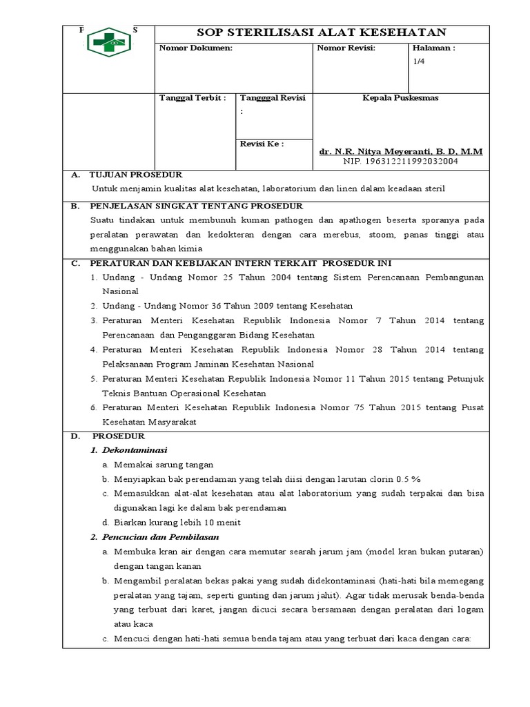 SOP Sterilisasi Alat Kesehatan | PDF