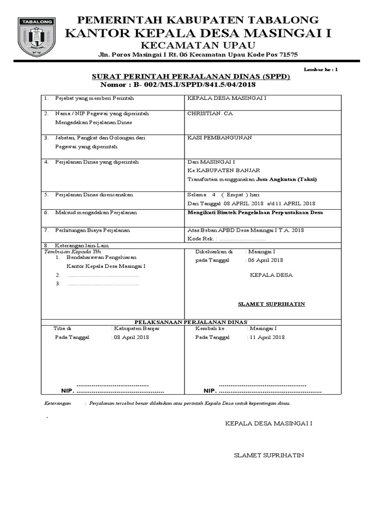Contoh SPPD Desa | PDF