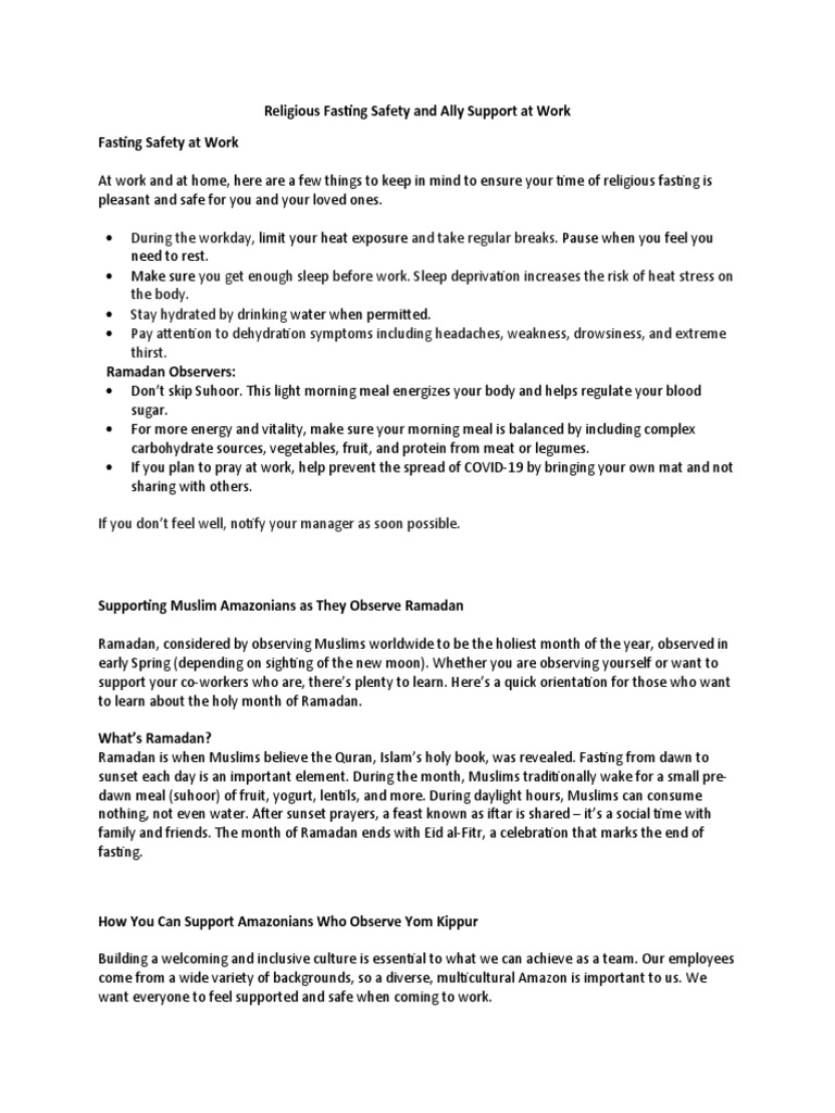 R1.5Religious Fasting Safety at Work | PDF | Ramadan | Fasting