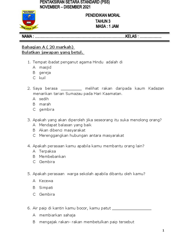 Pendidikan Moral Tahun 3 | PDF