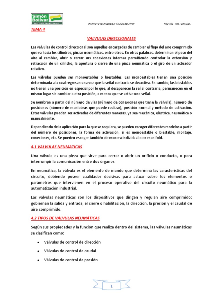 Tema 4 Valvulas Direccionales Neu-400 | PDF