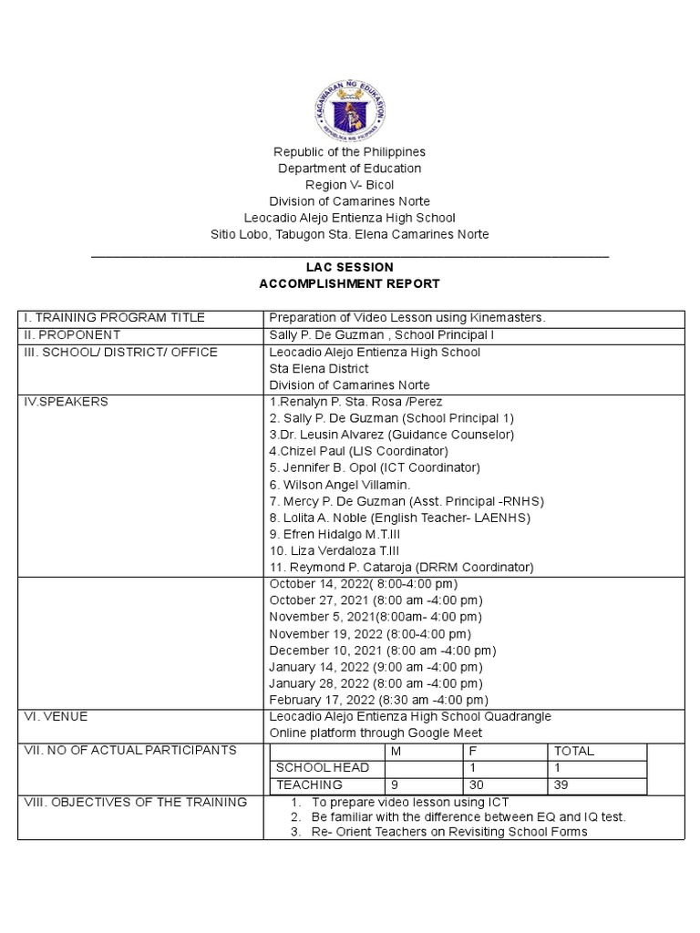 LAC Session Accomplishment Report | PDF | Teaching Method | Teachers