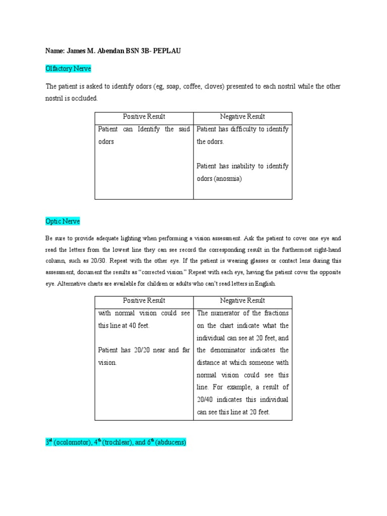 Cranial Nerve Assessment (Abendan) | PDF | Balance (Ability) | Human Anatomy
