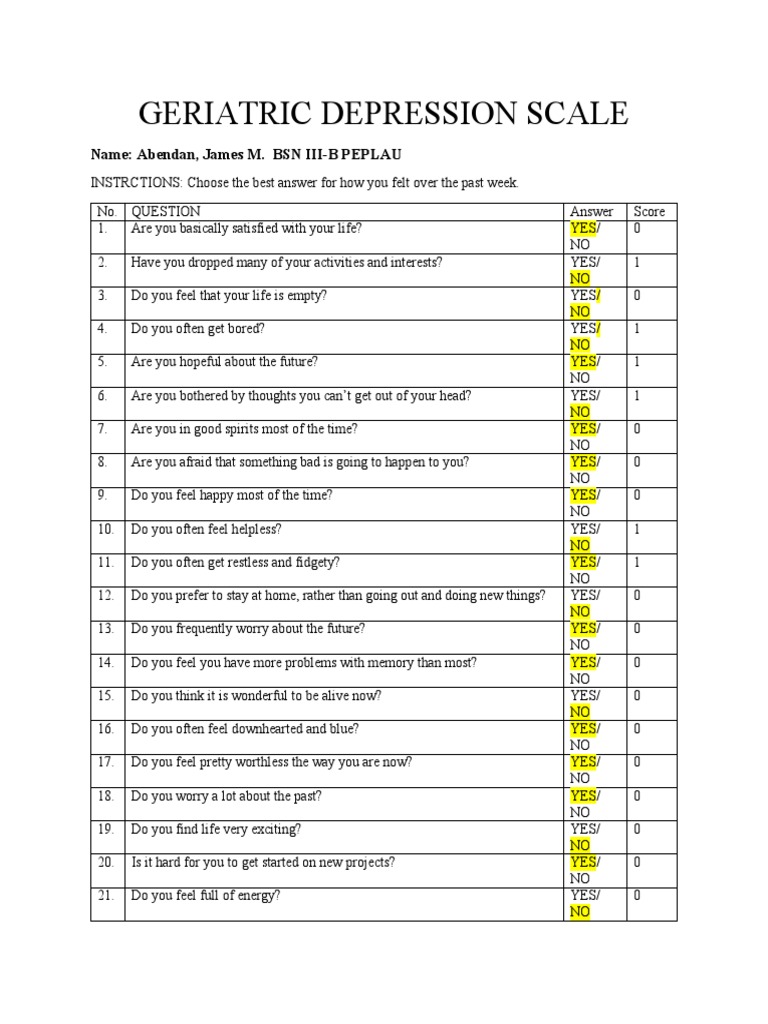 Geriatric Depression Scale Scoring Guide | PDF | Geriatrics | Psychology
