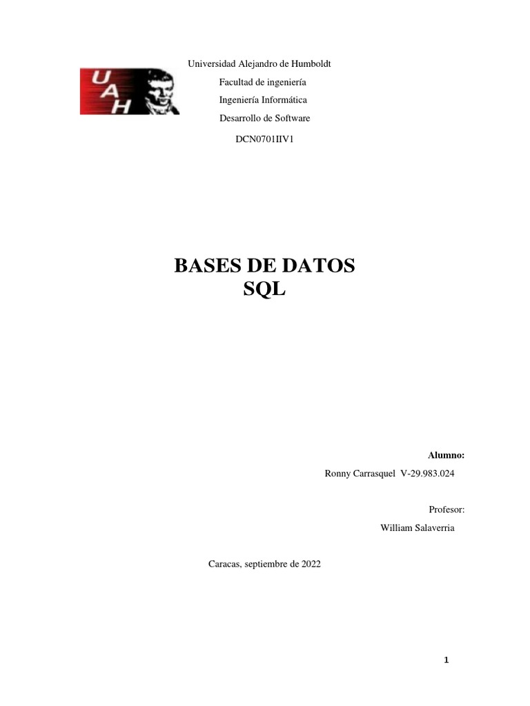 Base de Datos SQL - Ronny Carrasquel - DCN0701 | PDF | SQL | Bases de datos