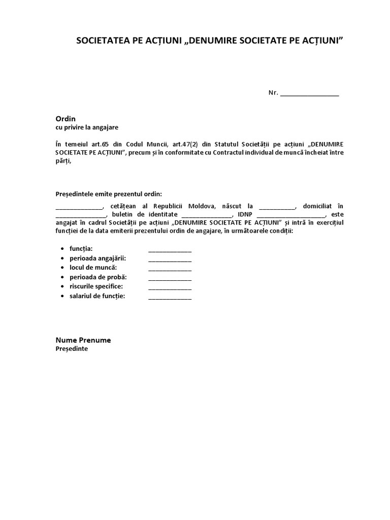 Model Ordin de Angajare | PDF