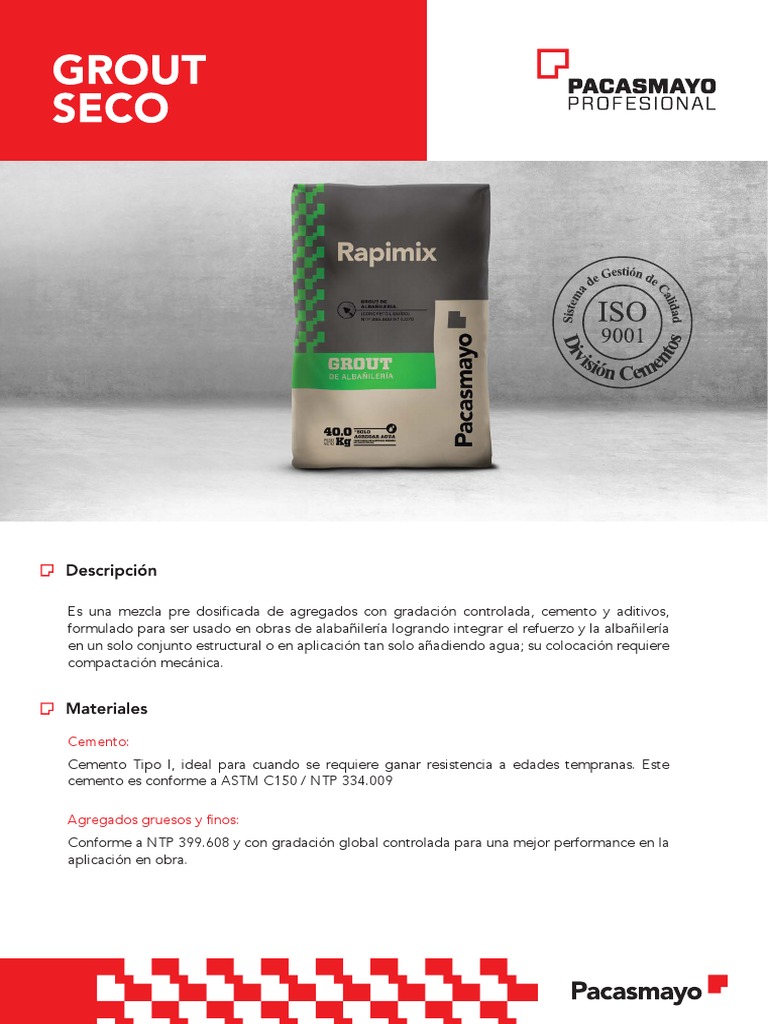 Grout de Albañileria Tipo I | Descargar gratis PDF | Albañilería | Cemento