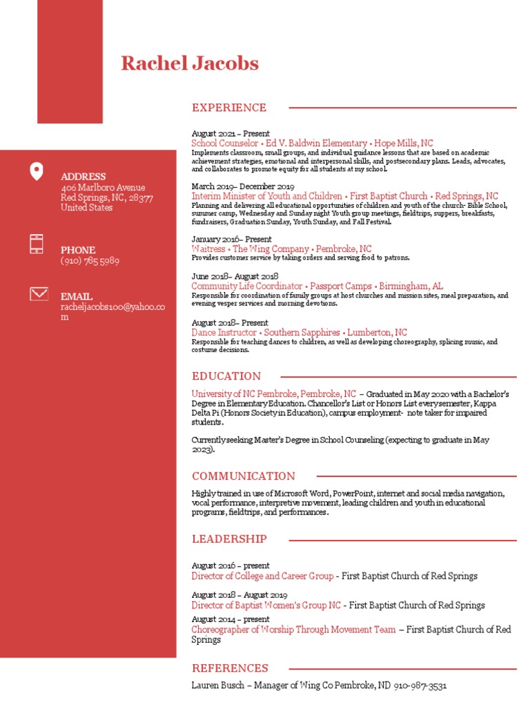 Rachel Jacobs Resume 2022 | PDF | School Counselor