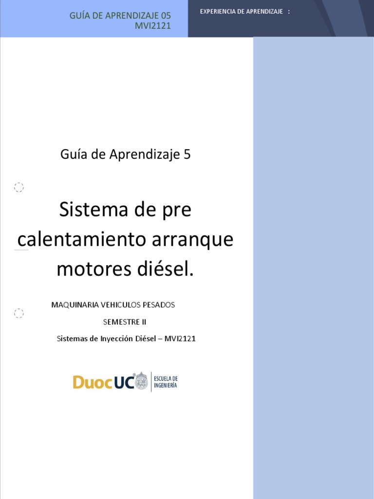 Guia N°5 Sistema de Precalentamiento Arranque Motores Diesel. | Descargar gratis PDF | Inyección ...
