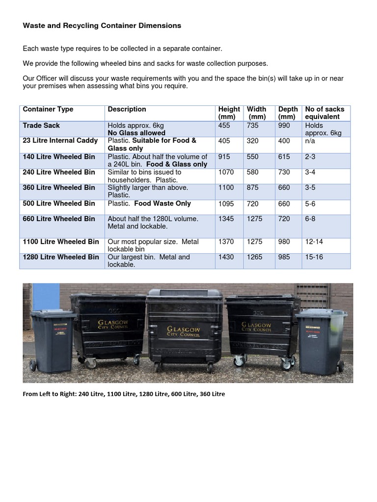 BIN Sizes Container - Information | PDF