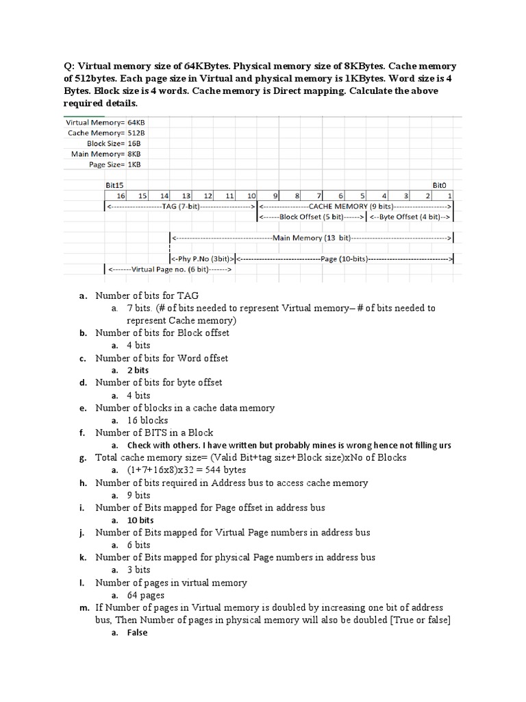Virtual and physical memory calculation based on given parameters | PDF ...