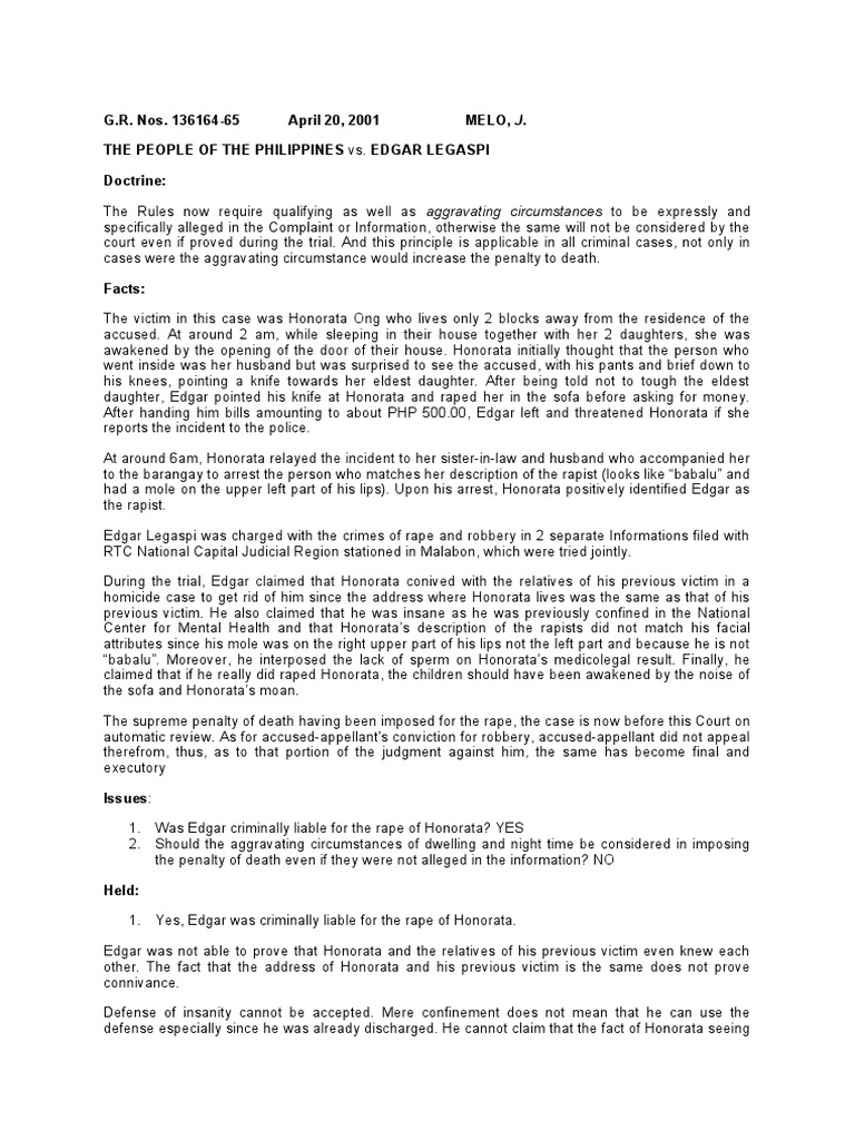 The People of the Philippines vs. Edgar Legaspi: Non-Allegation of ...
