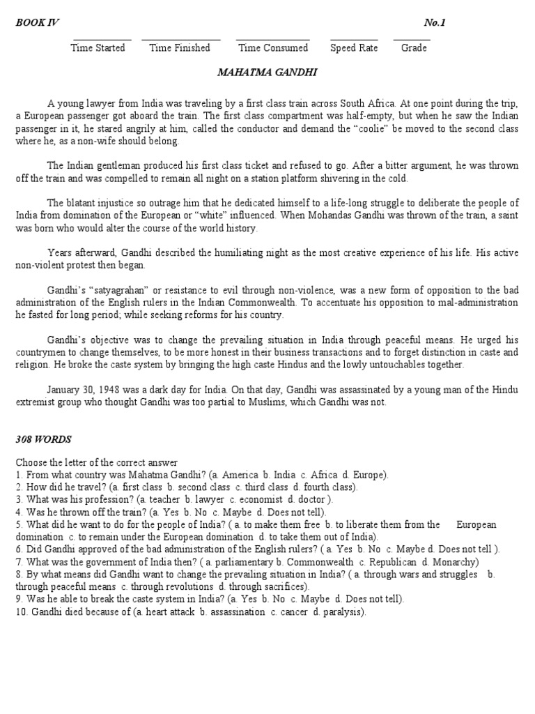 TESTING READING POWER (Grade 10) 2 | PDF | Goliath | David