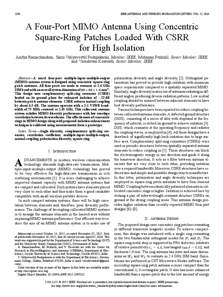 A Four-Port MIMO Antenna Using Concentric Square-Ring Patches Loaded ...