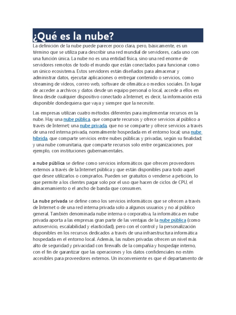 Una introducción completa a los conceptos básicos, tipos y riesgos de la nube | PDF ...