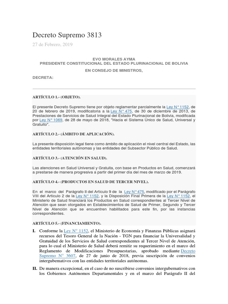 Decreto Supremo 3813 | PDF | Bolivia | Regulación