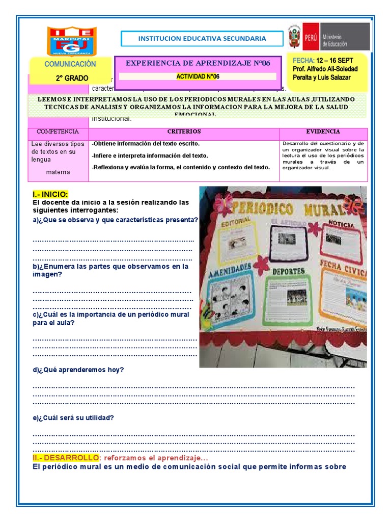 ACTIVIDAD 06-EXP - VI 2do SECUND - P.MURAL MEGU 2022 | PDF | Periódicos