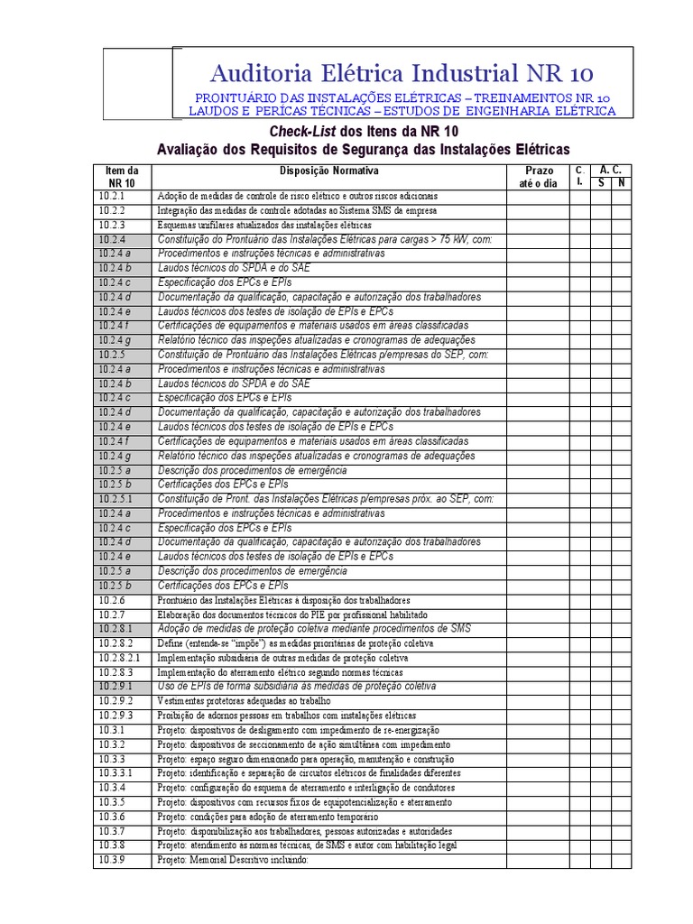Check List NR 10 | PDF | Eletricidade