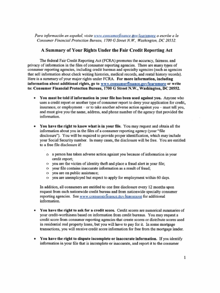 Summary of Rights FCRA | PDF