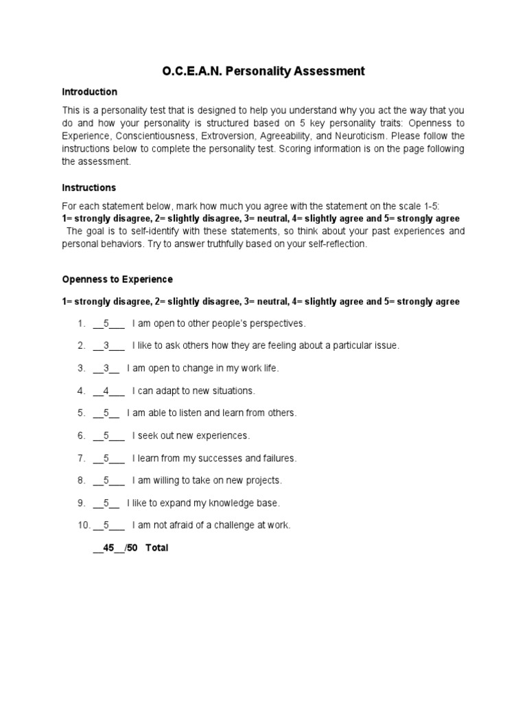 Ocean Personality Questionnaire – ZLOWIX