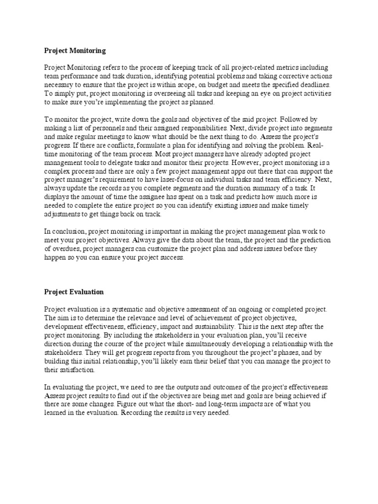 Project Monitoring Evaluation Pdf Project Management Evaluation