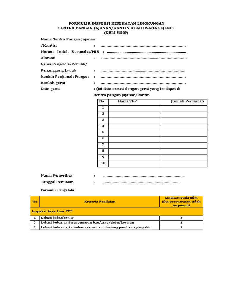 Form IKL Sentra Pangan Jajanan | PDF