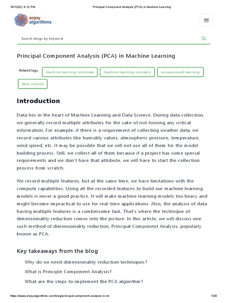 Principal Component Analysis (PCA) in Machine Learning | Download Free PDF | Principal Component ...