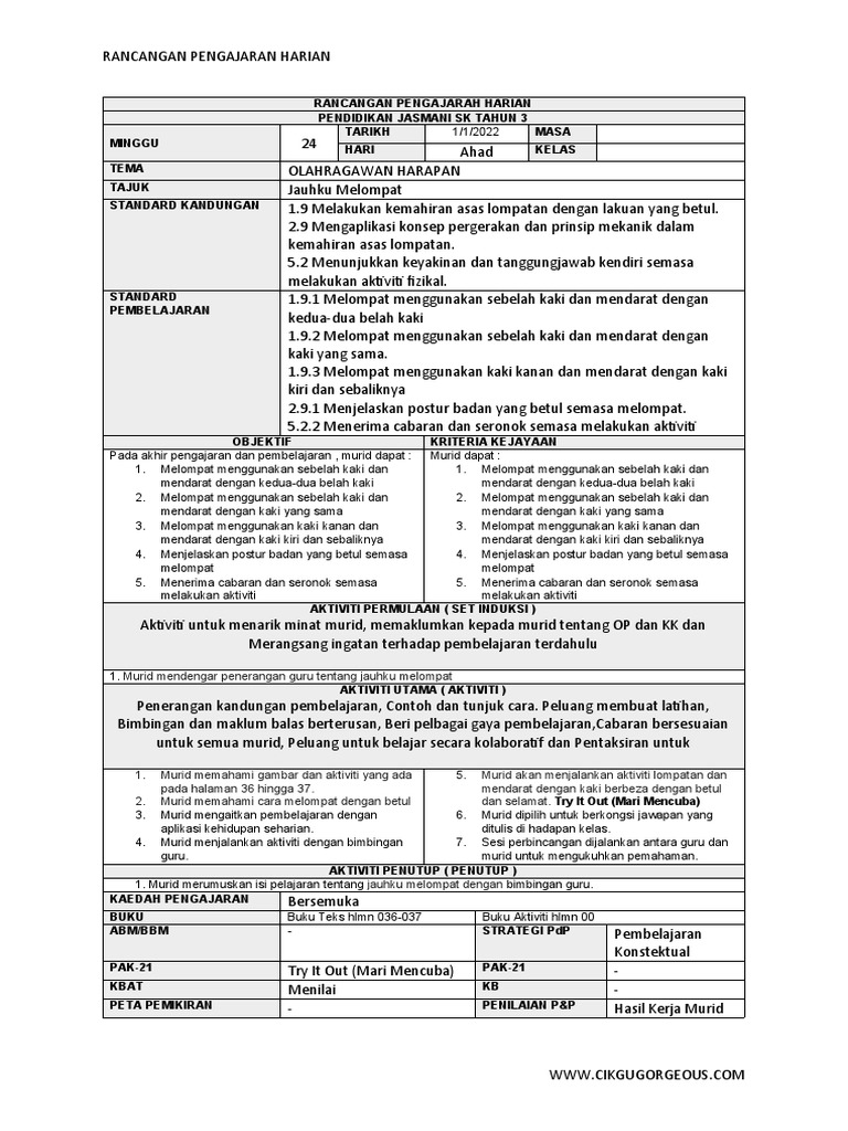 RPH Minggu 24 PJ THN 3 by Cikgu Gorgeous | PDF