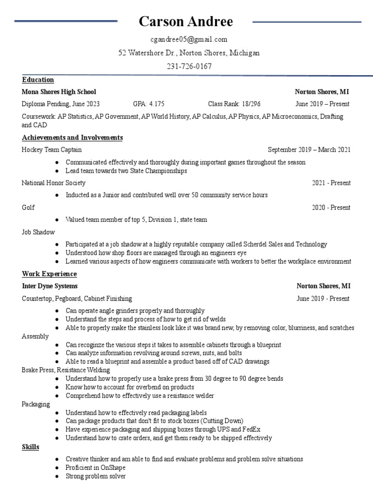 Carson Andree Resume | PDF