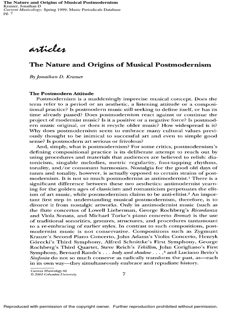 The Nature and Origins of Musical Postmodernism-Jonathan D Kramer | PDF