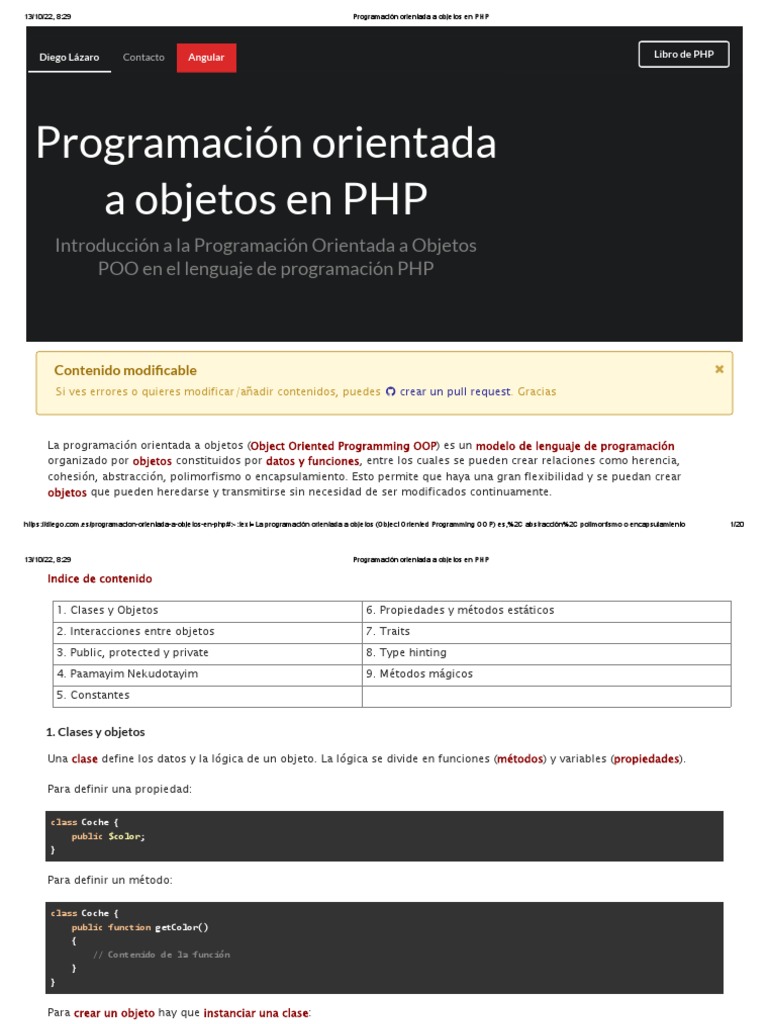 Programación Orientada A Objetos en PHP | PDF | Objeto (informática) | Herencia (Programación ...