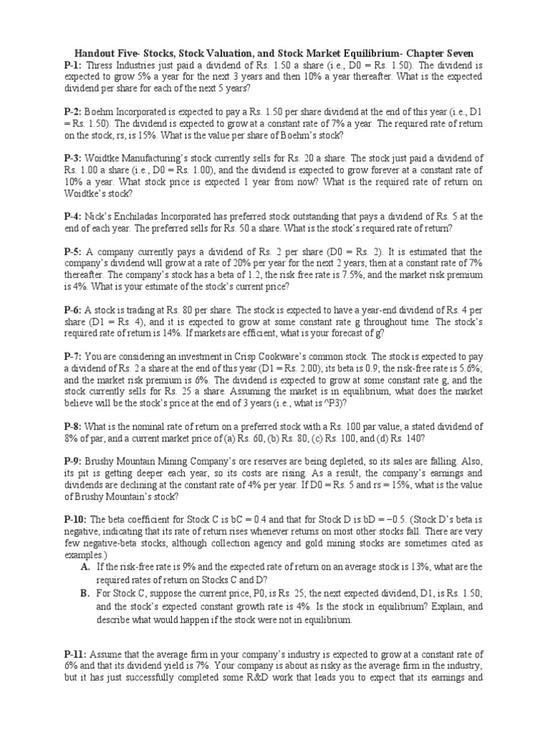 5-Handout Six - Stocks, Stock Valuation, and Stock Market Equilibrium ...