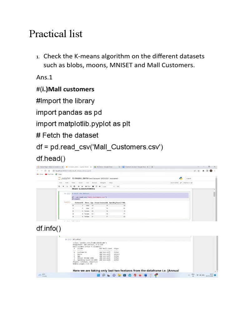 ML2 Practical List | PDF | Cluster Analysis | Algorithms