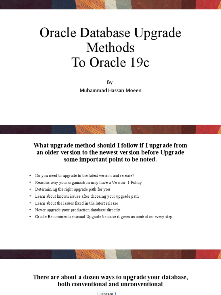 Oracle Database Upgrade Methods | PDF | Databases | Oracle Corporation