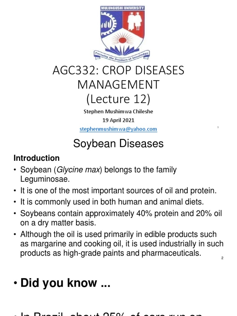 Agc332 Lecture 12 Soybean Diseases | PDF | Soybean | Crops Agc332 Lecture 12 Soybean Diseases | PDF | Soybean | Crops