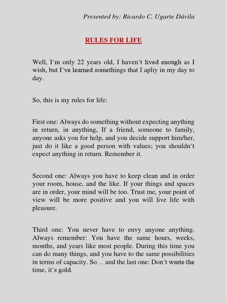 Rules For Life | PDF | Wellness | Lifestyle
