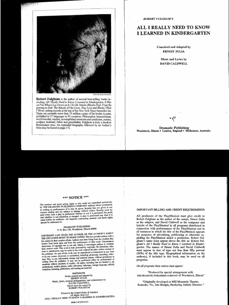 All I Really Need To Know I Learned in Kindergarten - Libretto | PDF